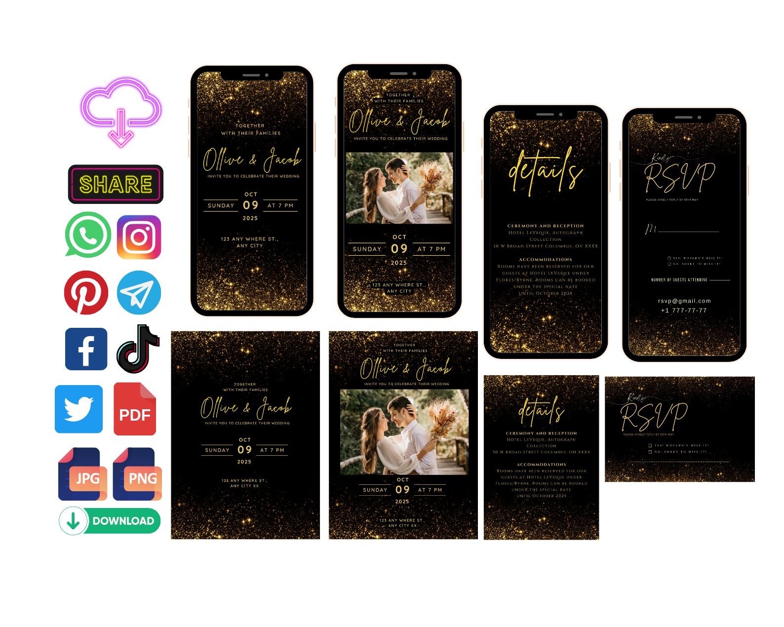 Digital Wedding Invitation Template, Easy Downloadable and Editable ...