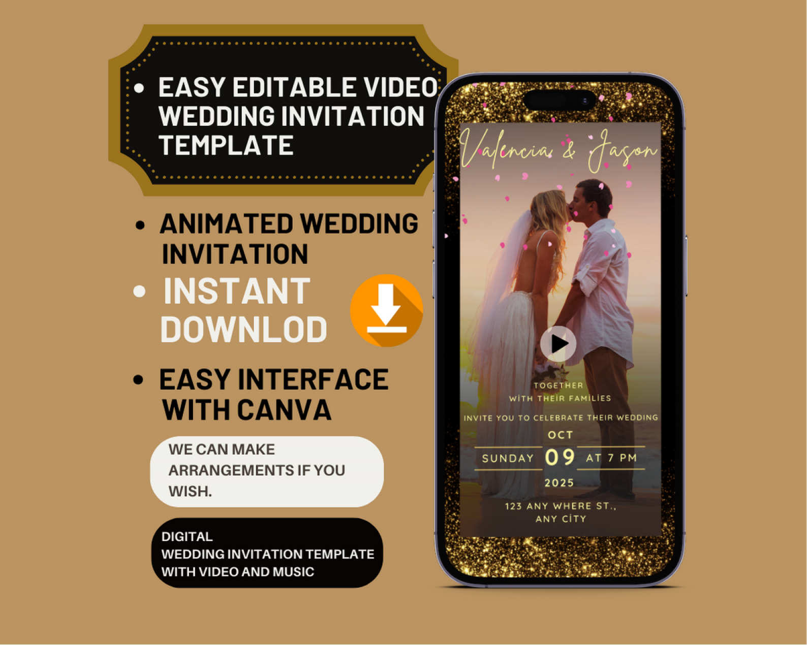 Digital Video Wedding Invitation Template, Easy Downloadable and ...